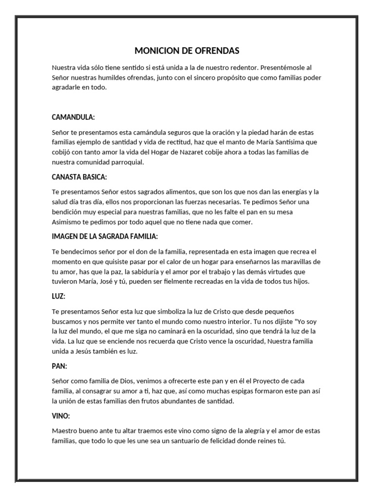 Monicion de Ofrendas Familias | PDF