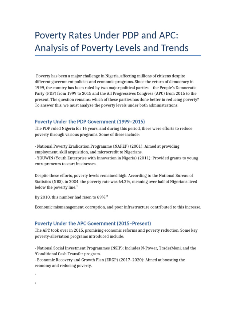 Poverty Rates Under PDP and APC Assignment (1) - 1 | PDF | Cost Of ...