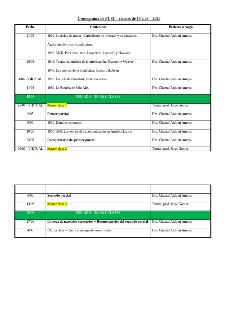 CRONOGRAMA. PCS1. Viernes T.N (3) (1) | PDF
