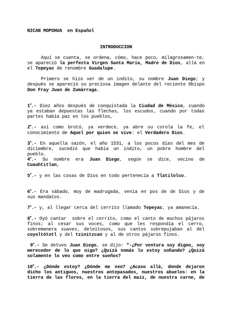 Nican Mopohua en Español | PDF