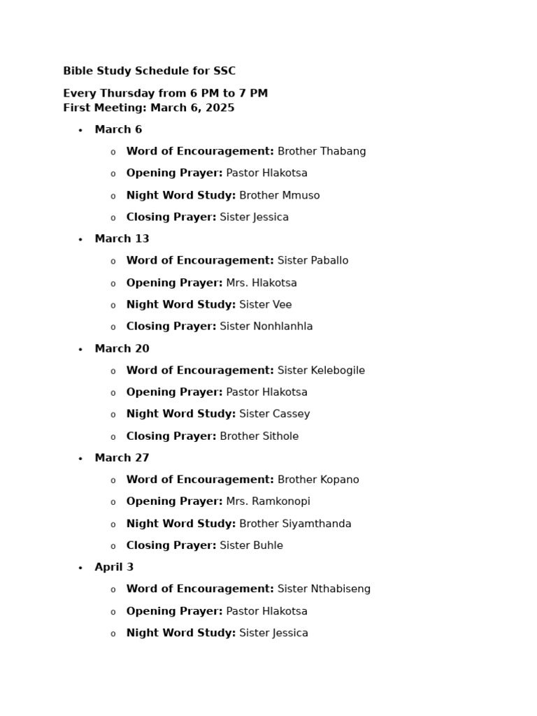 Bible Study Schedule For SSC | PDF