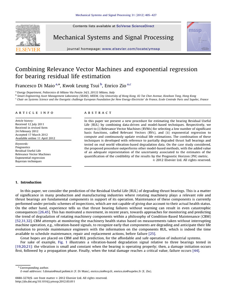 RUL Estimation via RVM and Exponential Regression | PDF | Regression ...
