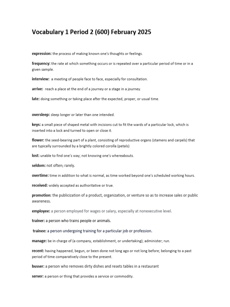 Voc List Feb 2025 (600) Voc 1 Per 2 | PDF