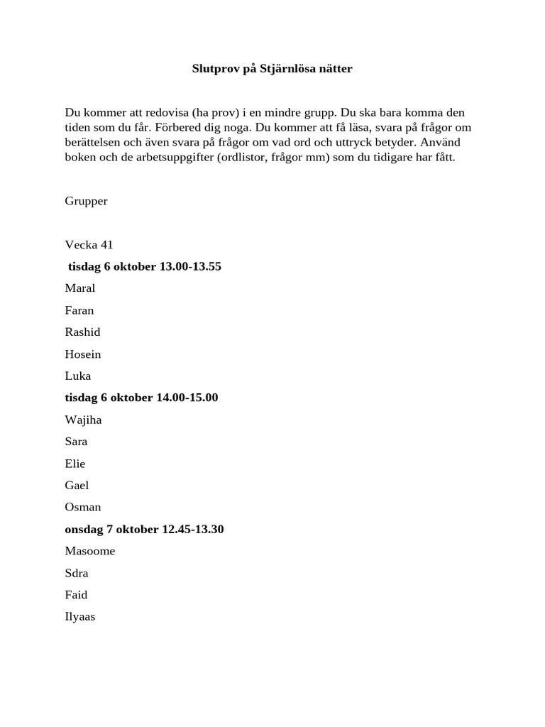 Slutprov På Stjärnlösa Nätter | PDF