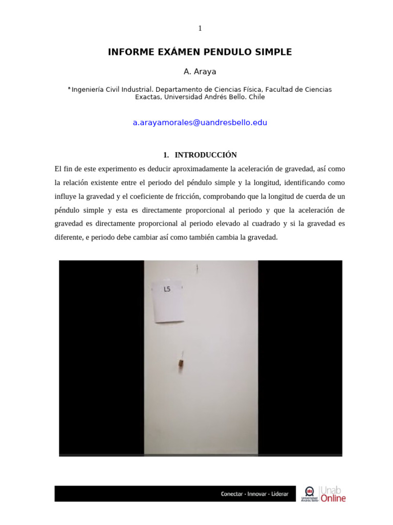 Informe Examen Pendulo Simple Alvaro Araya | PDF | Péndulo | Oscilación