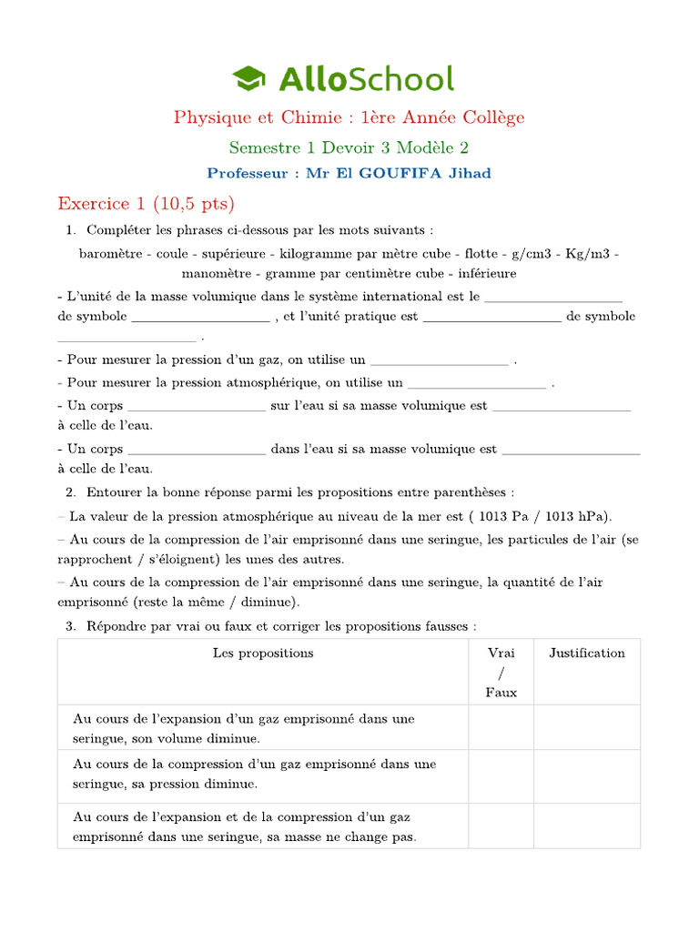 PC 1ac C 1ac1 Devoir 3 Modele 2 1 | PDF