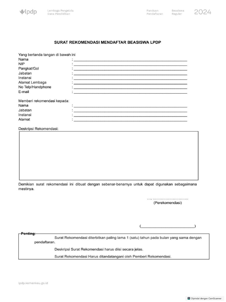 Form Surat Rekomendasi | PDF