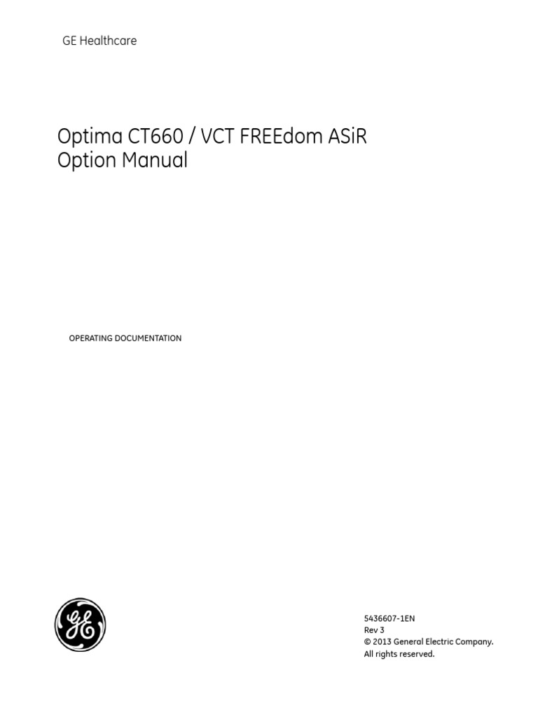Optima Ct660 / VCT Freedom Asir Option Manual: Ge Healthcare | PDF