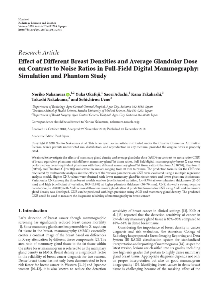 Effect of Different Breast Densities and Average G | PDF | Mammography ...