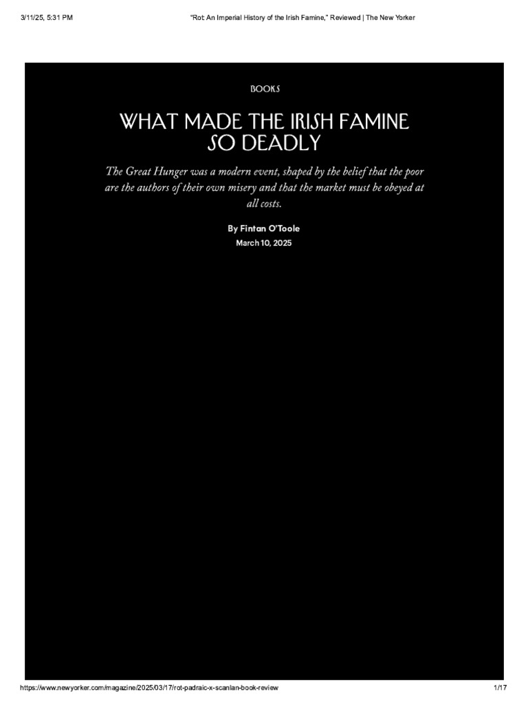 "Rot - An Imperial History of The Irish Famine," Reviewed - The New ...