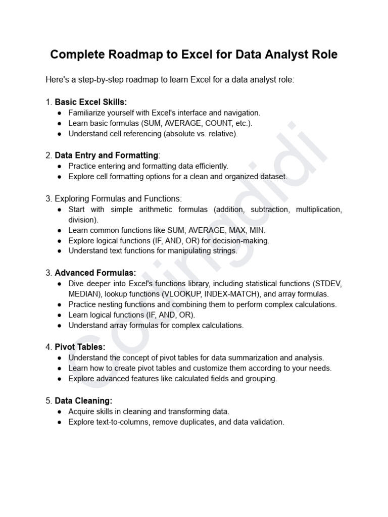 Excel Roadmap for Data Analysts | PDF | Microsoft Excel | Visual Basic For Applications