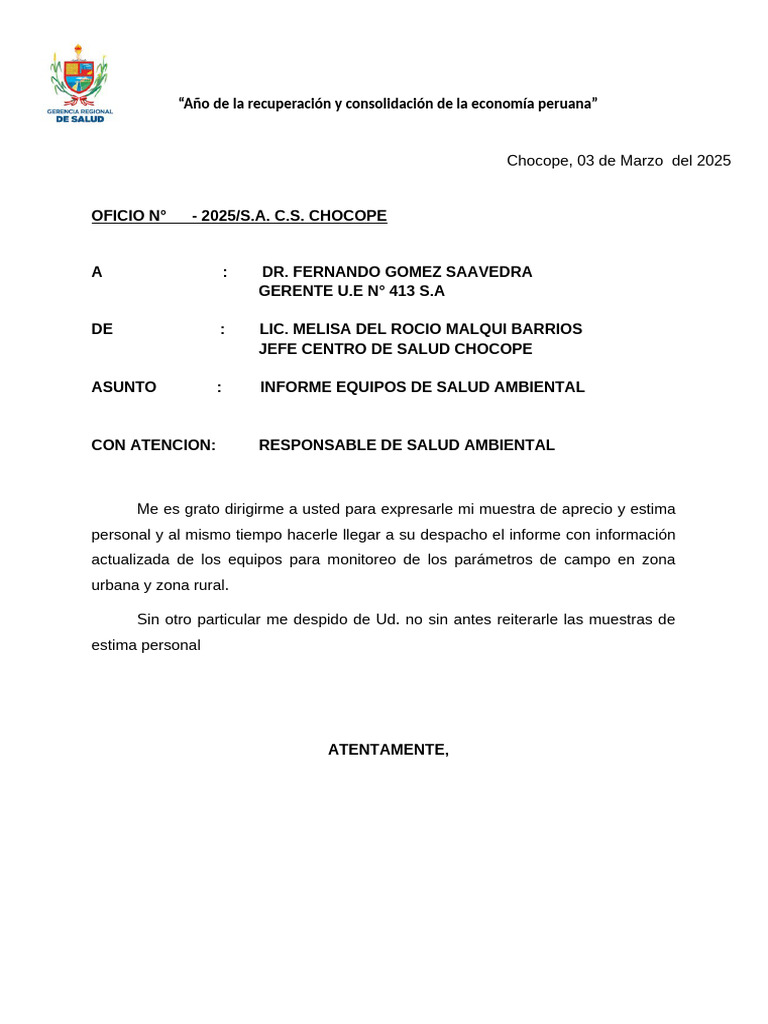 Oficio Salud Ambiental - Inventario | PDF