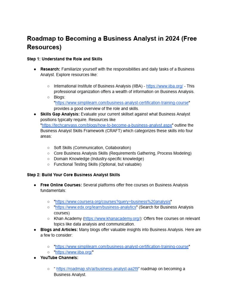 Business Analyst Roadmap 2024 Guide | PDF | Business Analysis | Analysis