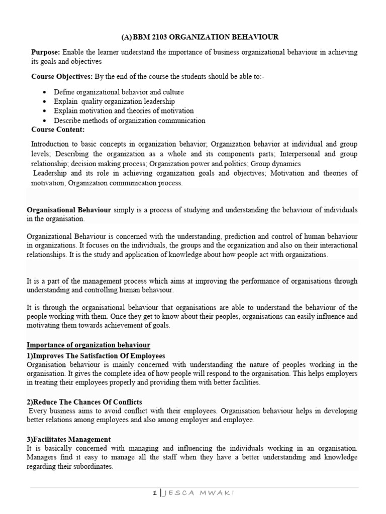 (A) BBM 2103 Organisational Behaviour | PDF | Classical Conditioning | Attitude (Psychology)