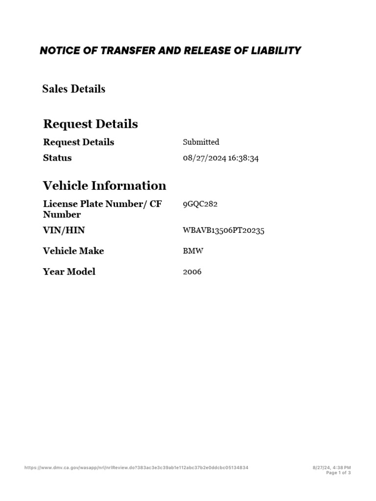 BMW - Notice of Transfer and Release of Liability Receipt 08:16:2024 ...