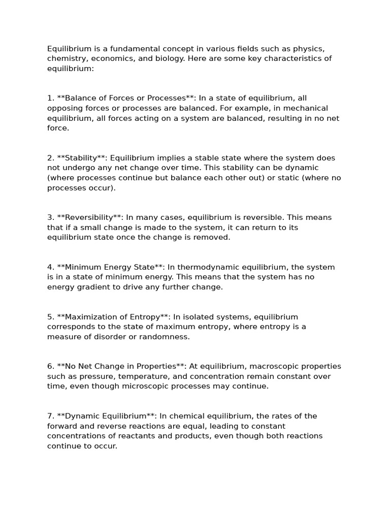 Equilibrium Is A Fundamental Concept in Various Fields Such As Physics ...