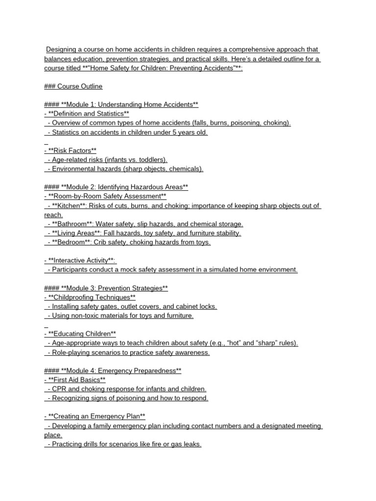 Designing A Course On Home Accidents in Children Requires A ...
