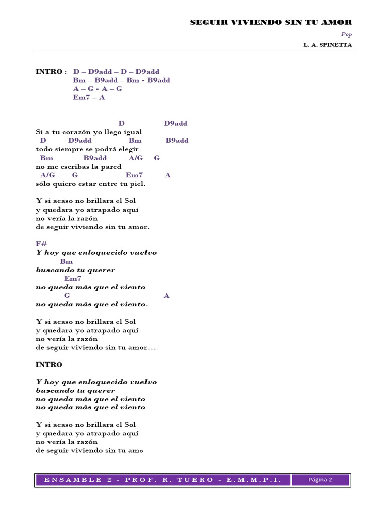 L.A.Spinetta - Seguir Viviendo Sin Tu Amor | PDF