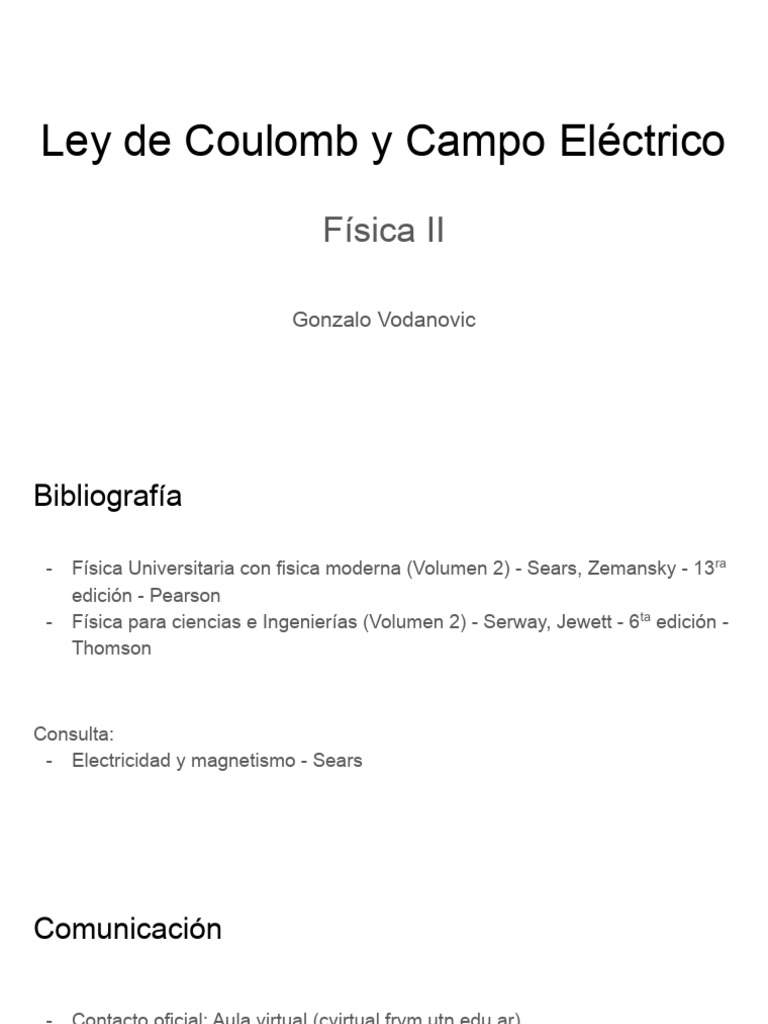 Ley de Coulomb y Campo Eléctrico en Física | PDF | Corriente eléctrica ...