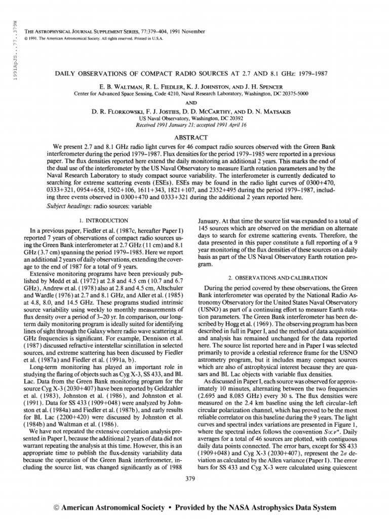 Daily Observations of Compact Radio Sources at 2.7 and 8.1 GHZ - 1979 ...