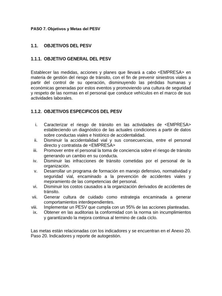 Objetivos y Metas Del PESV | PDF