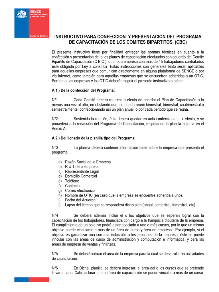 Instructivo para Programa Capacitacion Comite Bipartito Capacitacion | PDF