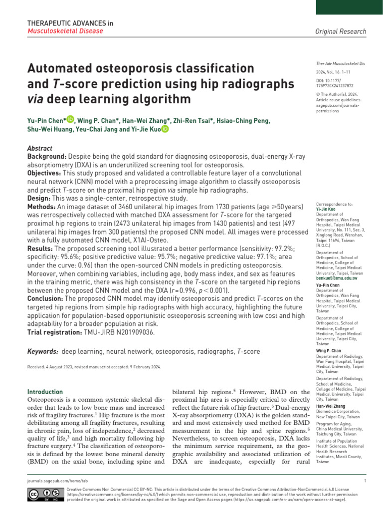 Automated Osteoporosis Classification and T-Score Prediction Using Hip ...