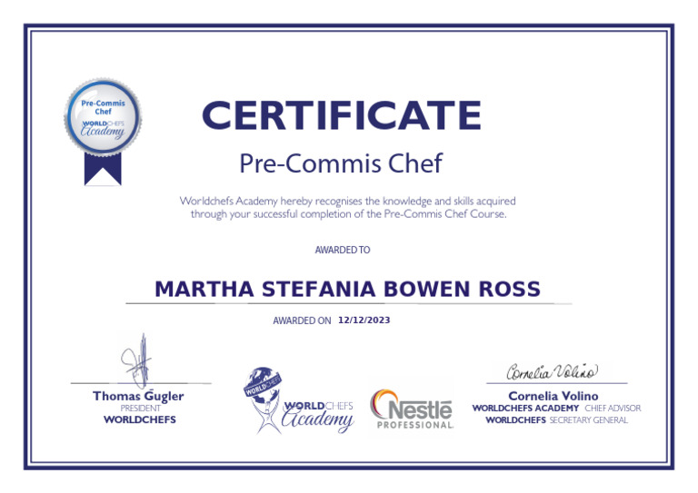 Certificate: Pre-Commis Chef | PDF