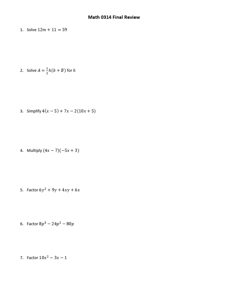 Math 0314 Final Review | PDF