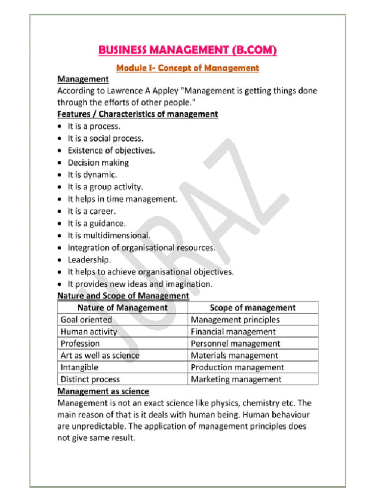 Business Management Bcomjuraz Short Notepdf | PDF
