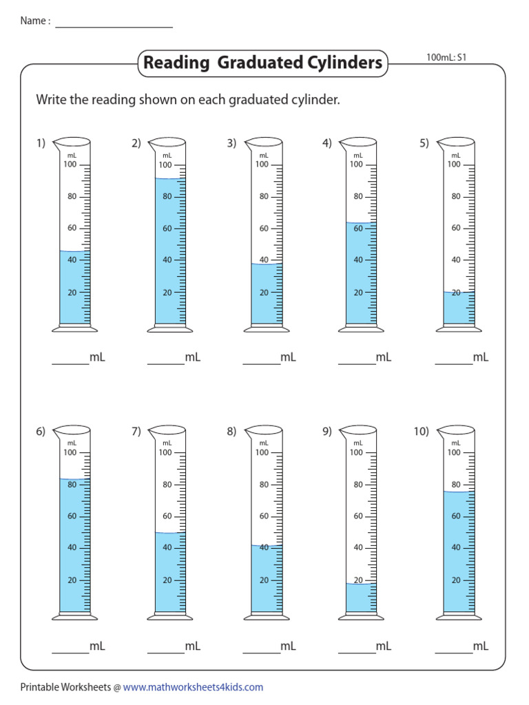 Reading Graduated Cylinders Worksheet | PDF | Volume