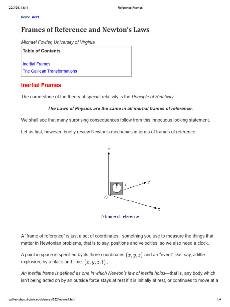 1 Reference Frames | PDF | Classical Mechanics | Newton's Laws Of Motion