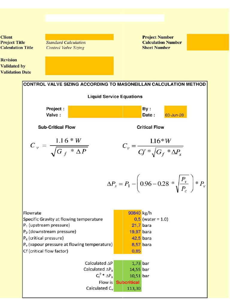 Calculation of Liquid & Gas_Vapor Control Valve CV | PDF