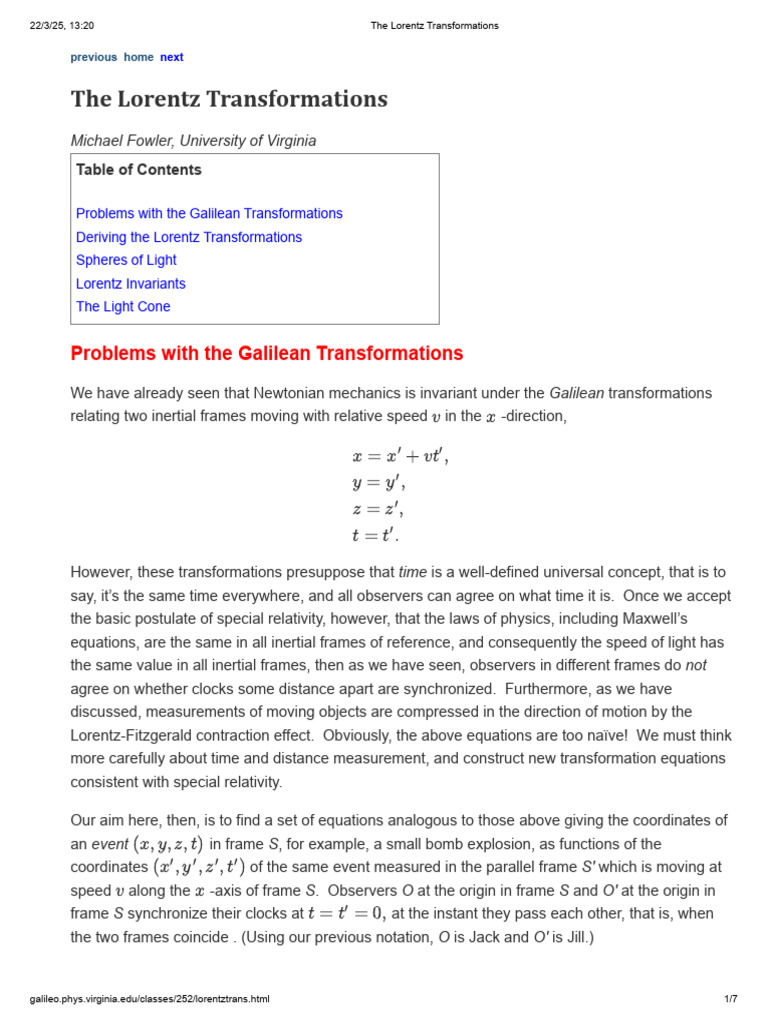 7 The Lorentz Transformations | PDF | Special Relativity | Spacetime