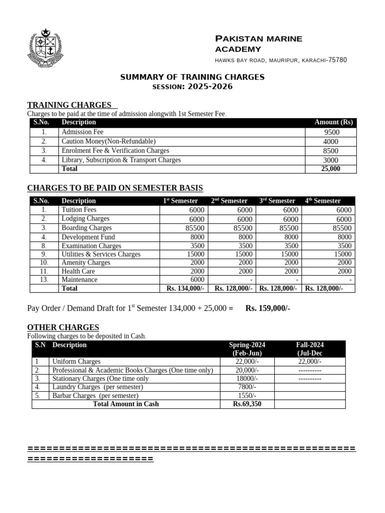 63rd Batch Fee Training Charges 1 | PDF | Fee | Money