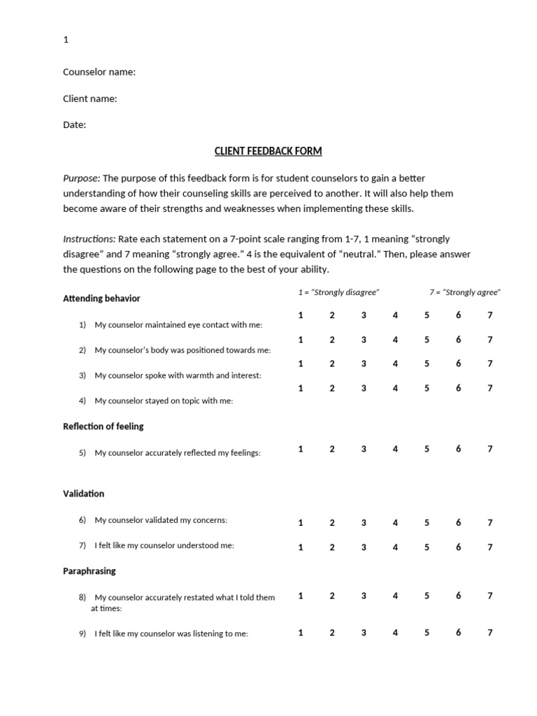 CAP 240 Client Feedback Form-1 | PDF | Psychology | Behavioural Sciences