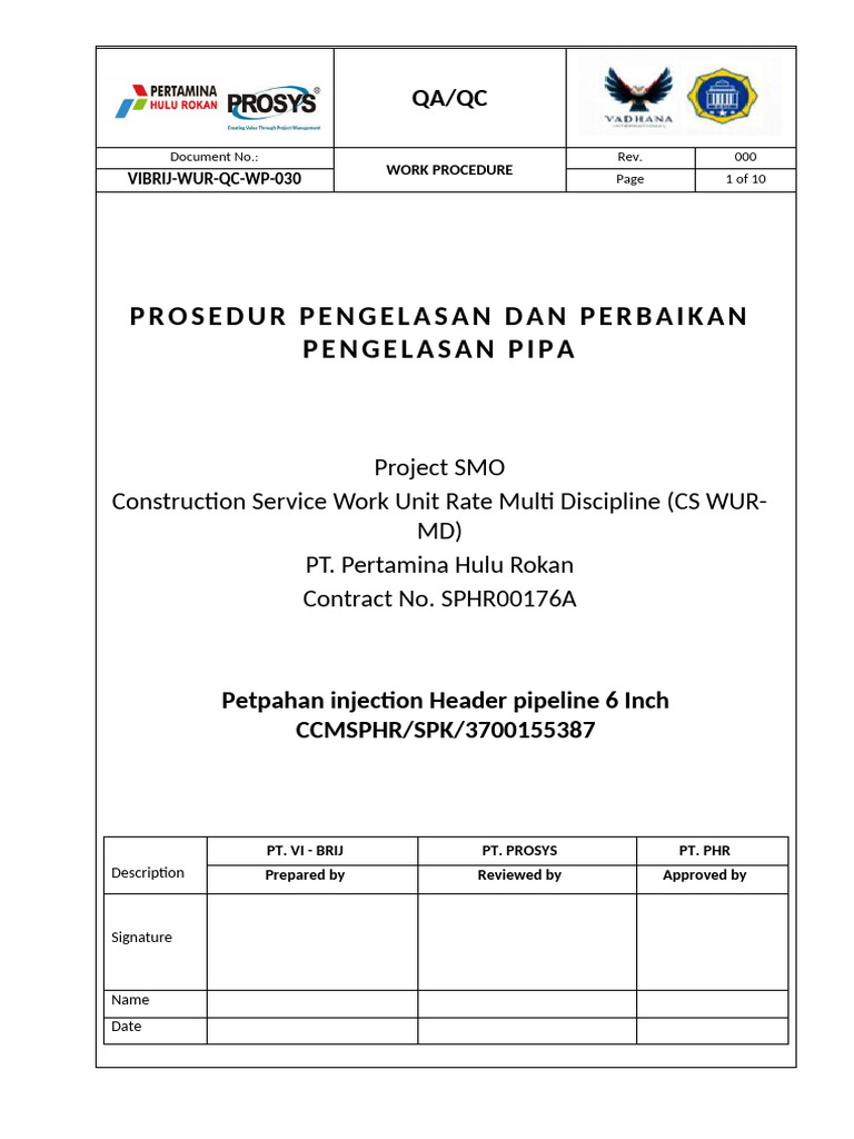Prosedur Pengelasan dan Perbaikan Pipa | PDF
