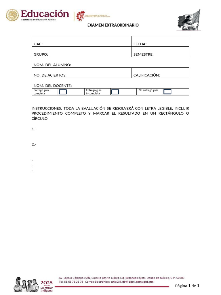 07 Formato Examen Extraordinario2025 | PDF