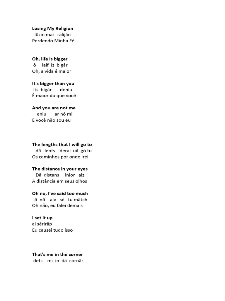 Losing My Religion Pronúncia e Tradução | PDF | Gravação de som ...