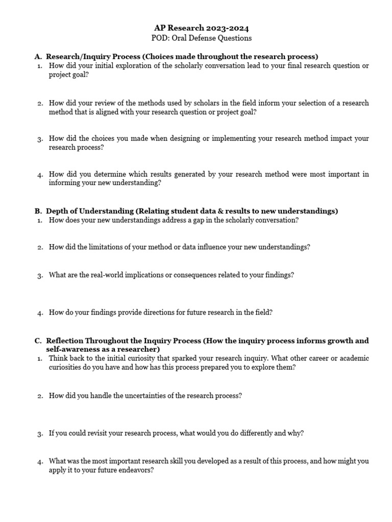 AP Research Oral Defense Questions | PDF