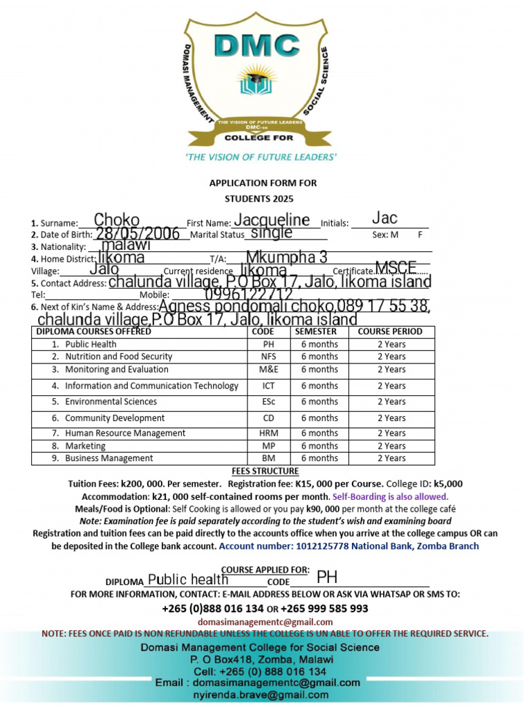 DMC Application Form for 2025 Admission | PDF
