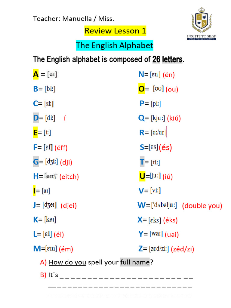 Review Lesson 1 The English Alphabet NEW .Miss | PDF | Pencil | Stationery