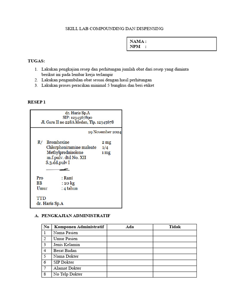 Resep 1 - Lembar Kerja Skill Lab Compounding | PDF