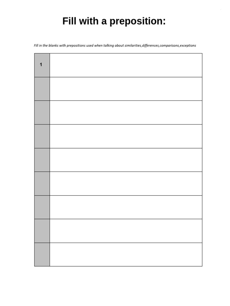 Preposition Fill-in-the-Blank Exercise | PDF