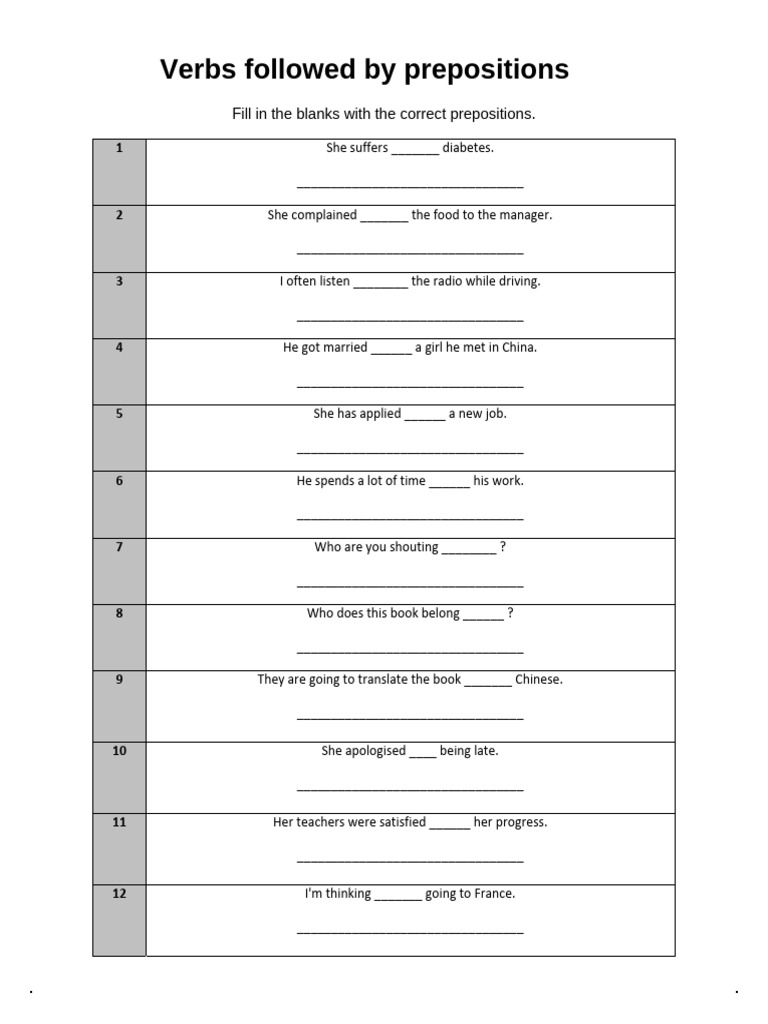 Prepositional Verbs Worksheet | PDF