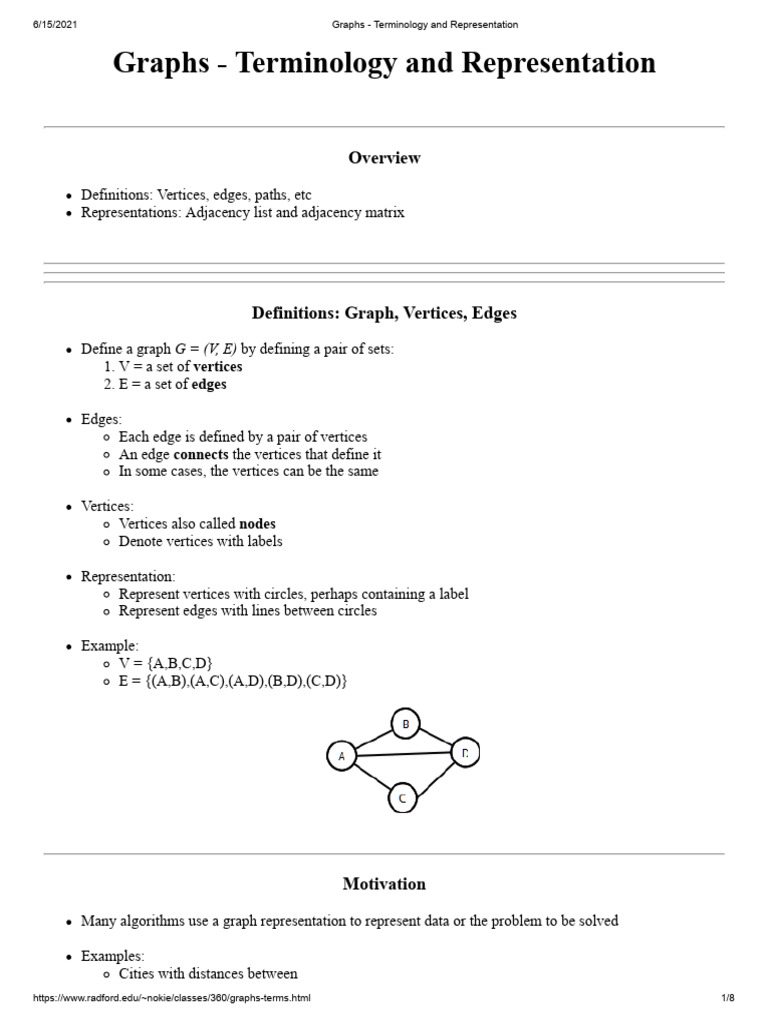 Graphs - Terminology and Representation | PDF | Vertex (Graph Theory) | Combinatorics