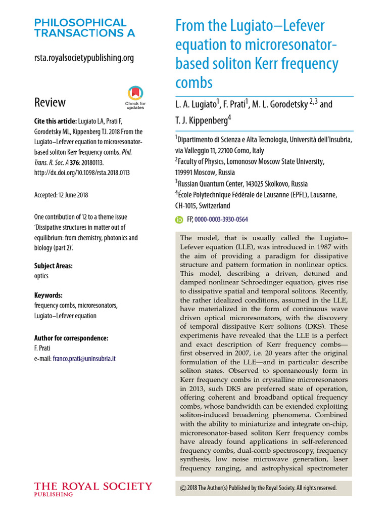 2018 From The Lugiato-Lefever Equation To Microresonator-Based Soliton Kerr Frequency Combs ...