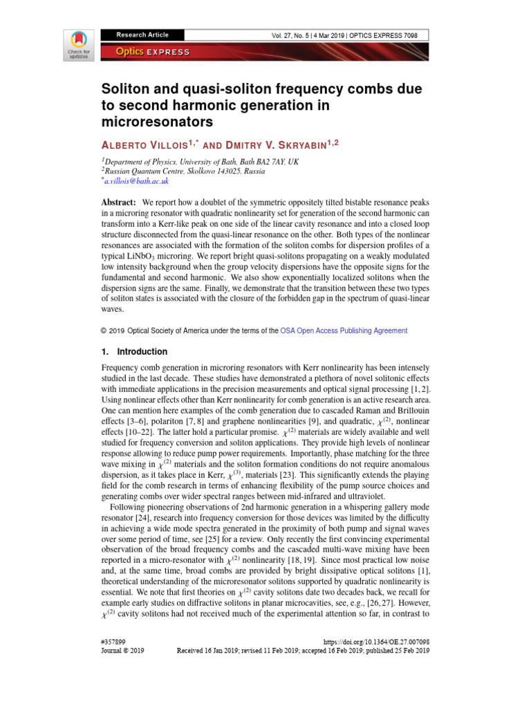 Soliton Frequency Combs in Microresonators | PDF | Nonlinear Optics | Dispersion (Optics)