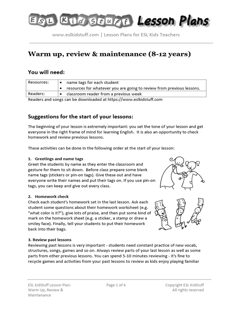 Warm Up Lesson Plan 8 12 Years US | PDF | English As A Second Or ...