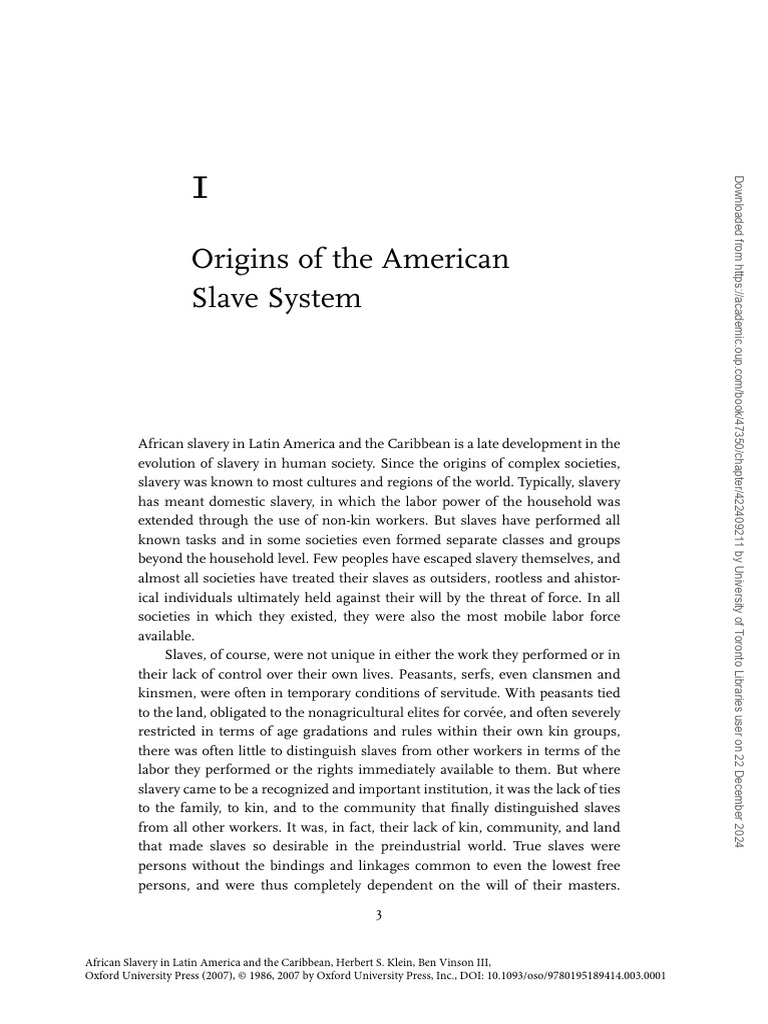 Origins of American Slave System | PDF | Atlantic Slave Trade | Slavery